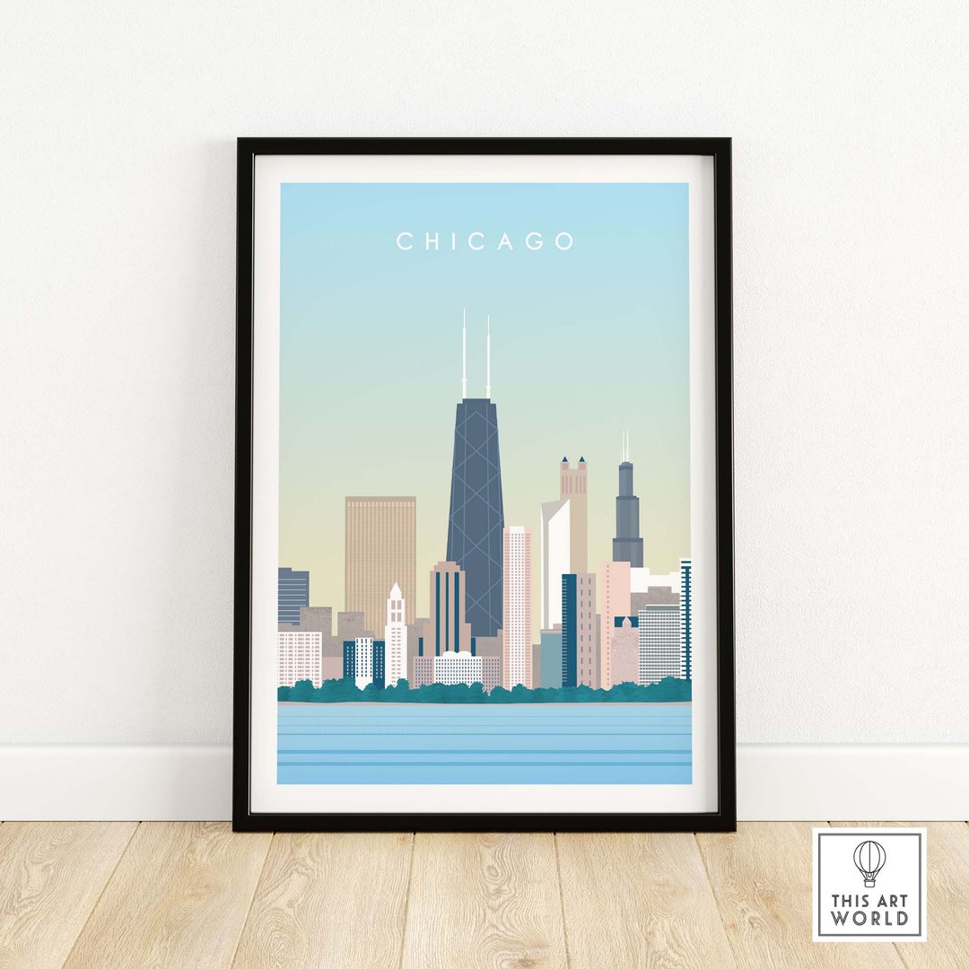Chicago Print Wall Art Chicago Travel Poster Cityscape Wall Decor ...