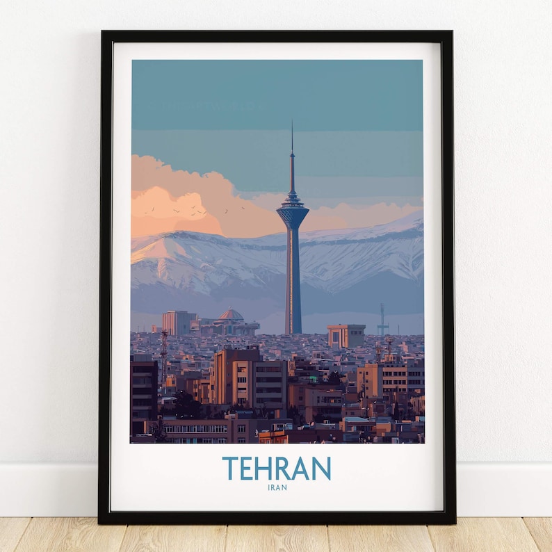 Tehran Cityscape Canvas Print - Evening View With Tower and Mountains ...