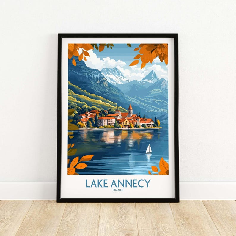 Lake Annecy Travel Poster France Poster Gift Digital Illustration Home ...