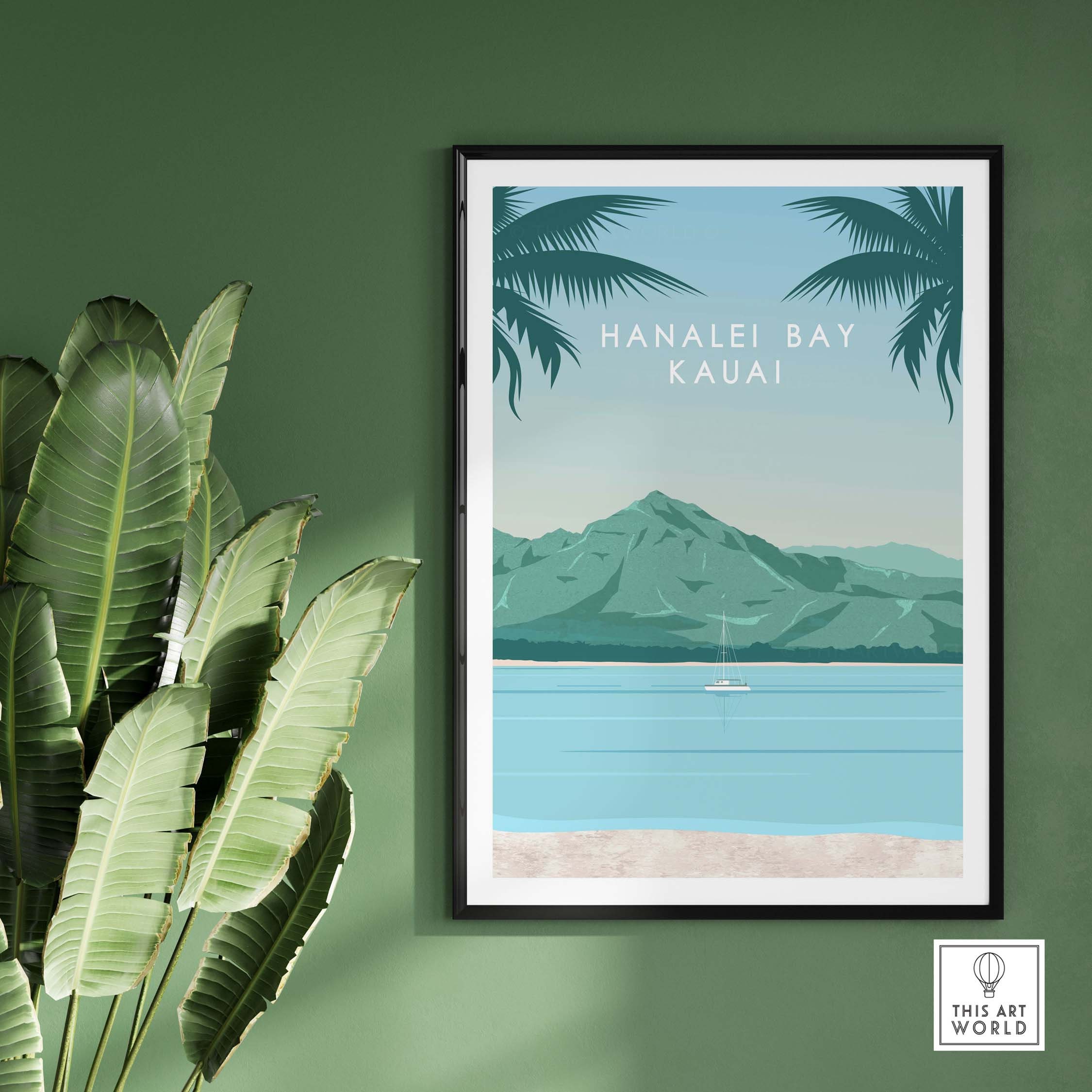 Kauai Print Travel Poster | Hanalei Bay Kauai Wall Art | Kauai Hawaii ...