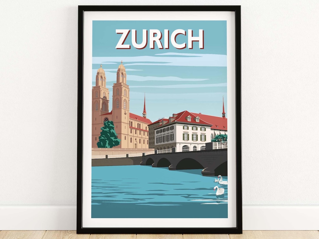 Zurich Switzerland Travel Poster Print, Vintage Travel Art, Swiss ...