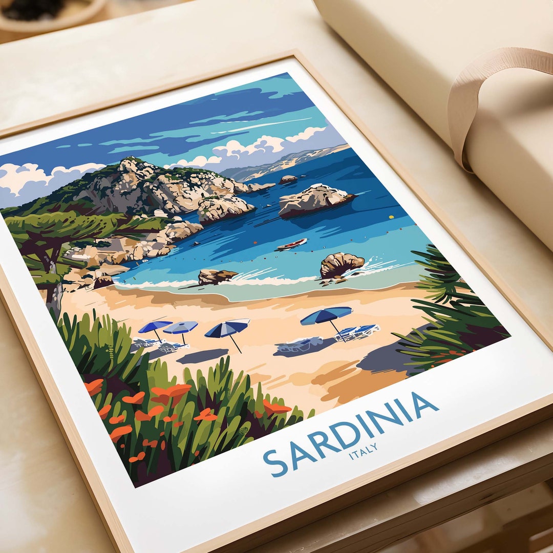 Sardinia Wall Art Print Italy Beach Travel Poster Sardinia Artwork ...