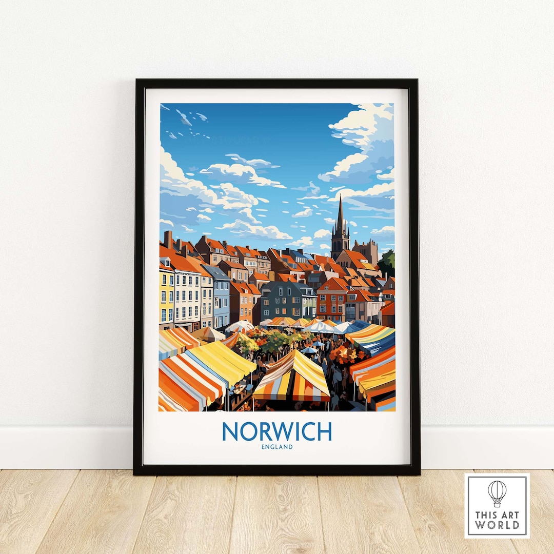 Norwich Poster Wall Art Print Travel Poster Norwich Birthday Present ...