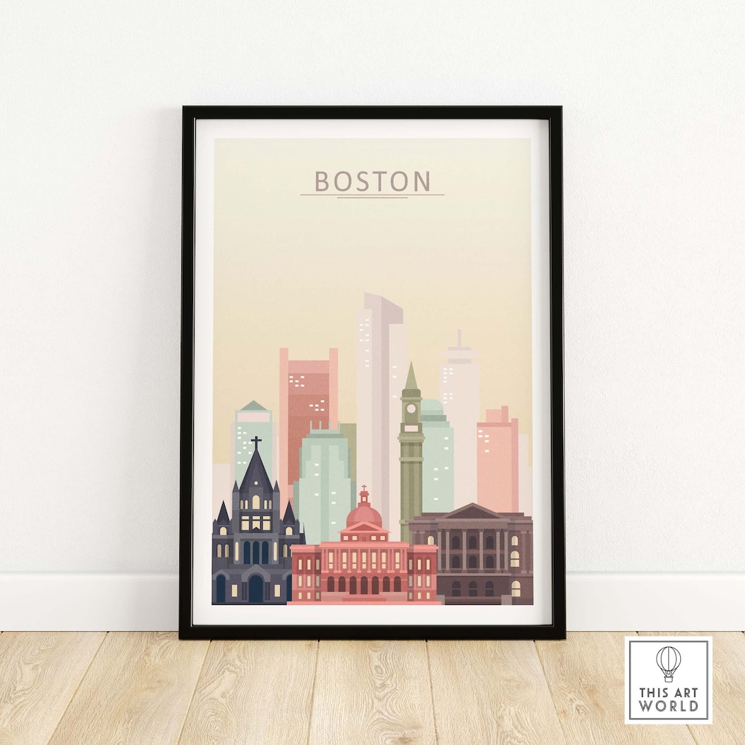Boston Skyline Poster Boston Wall Art Print Boston City - Etsy