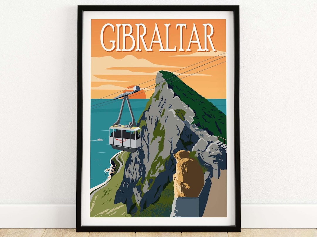 Gibraltar Print | Vintage Travel Poster | Rock of Gibraltar Wall Art ...