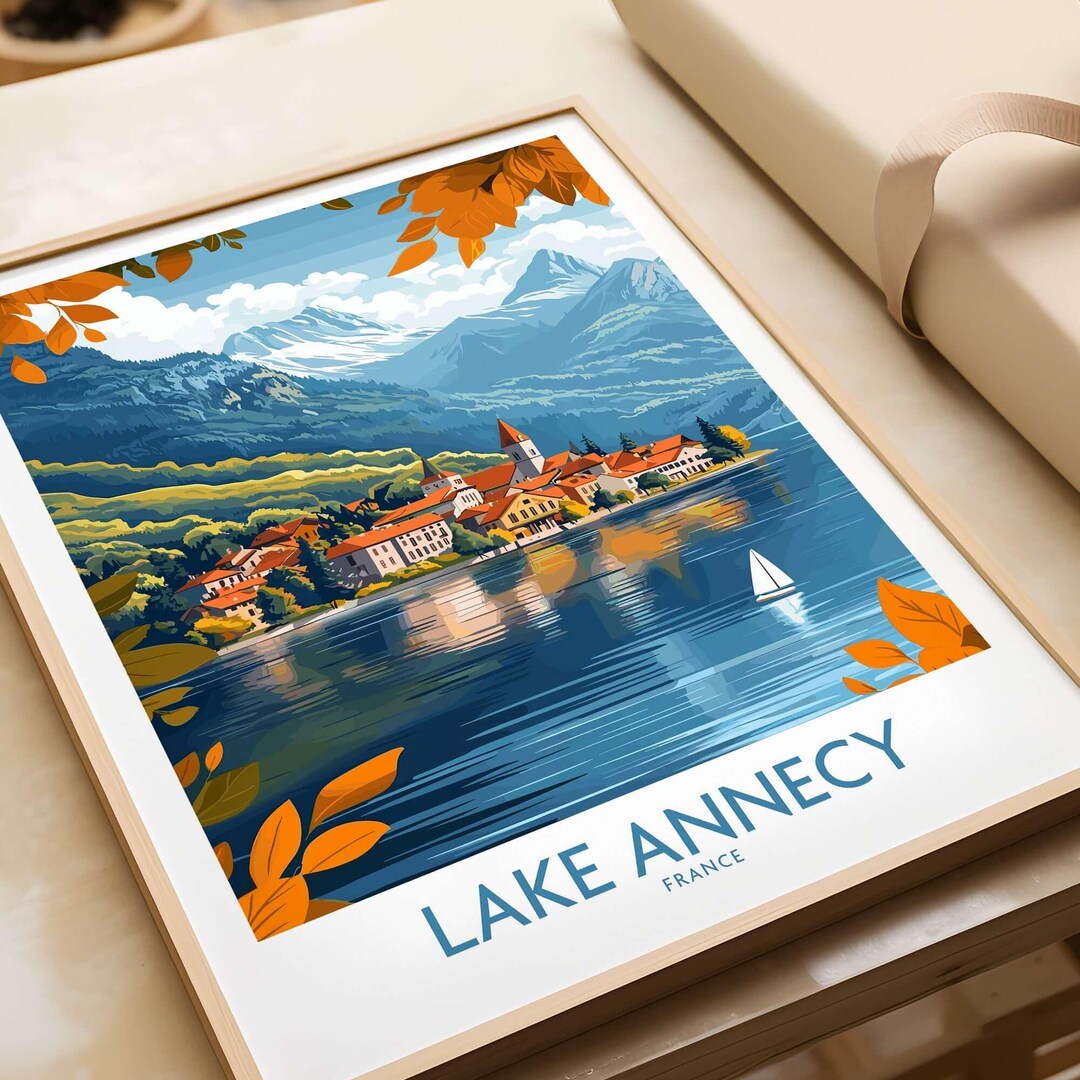 Lake Annecy Travel Poster France Poster Gift Digital Illustration Home ...