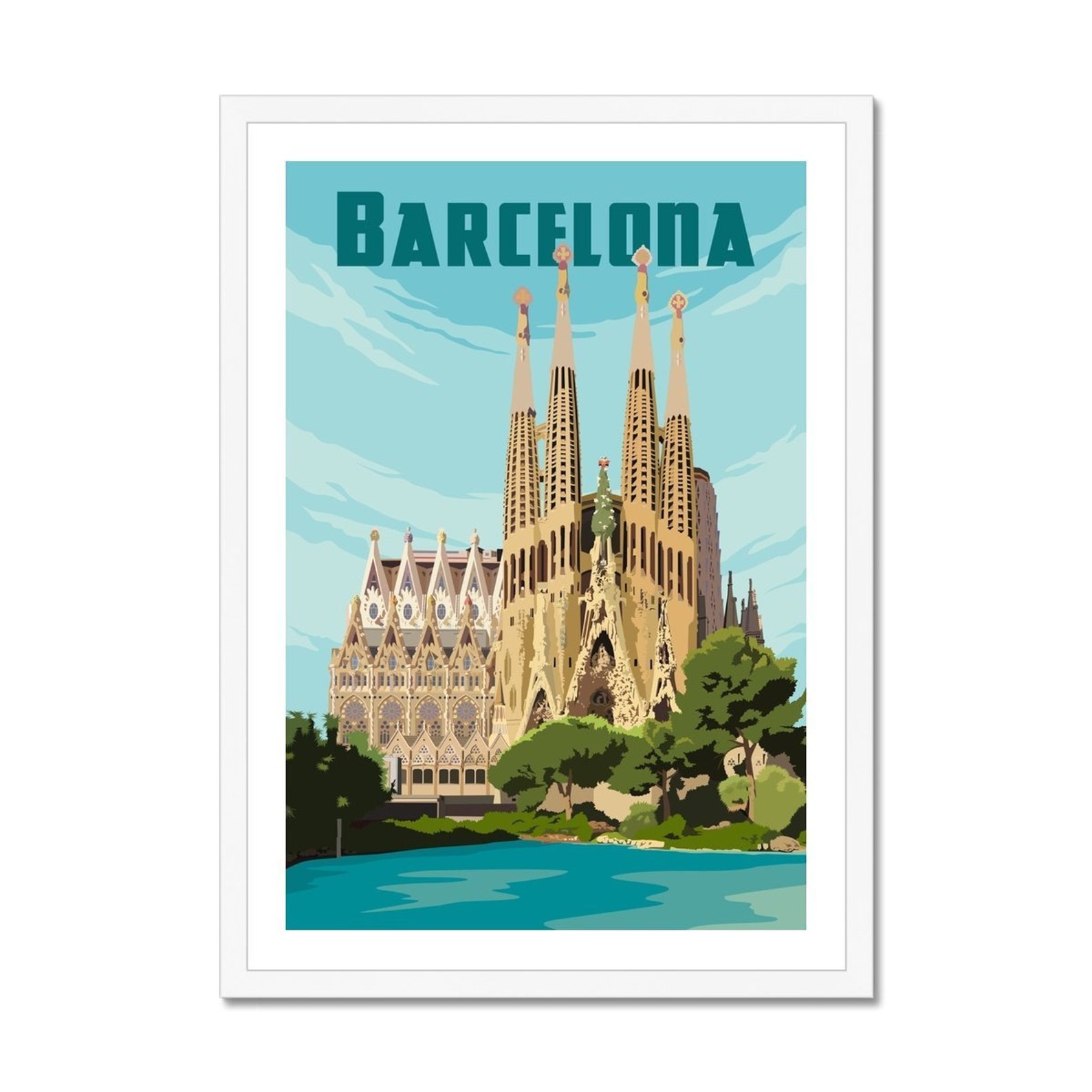 Barcelona Print Travel Poster Barcelona Vintage Wall Art | Etsy