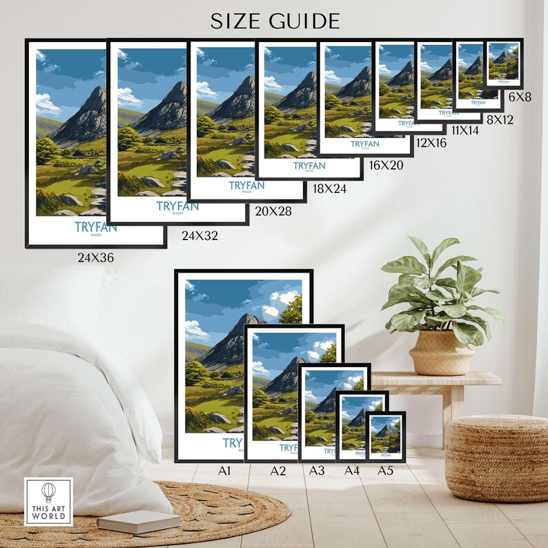 Tryfan Wall Art - Wales Hiking Trail Map Print, Snowdonia National Park ...