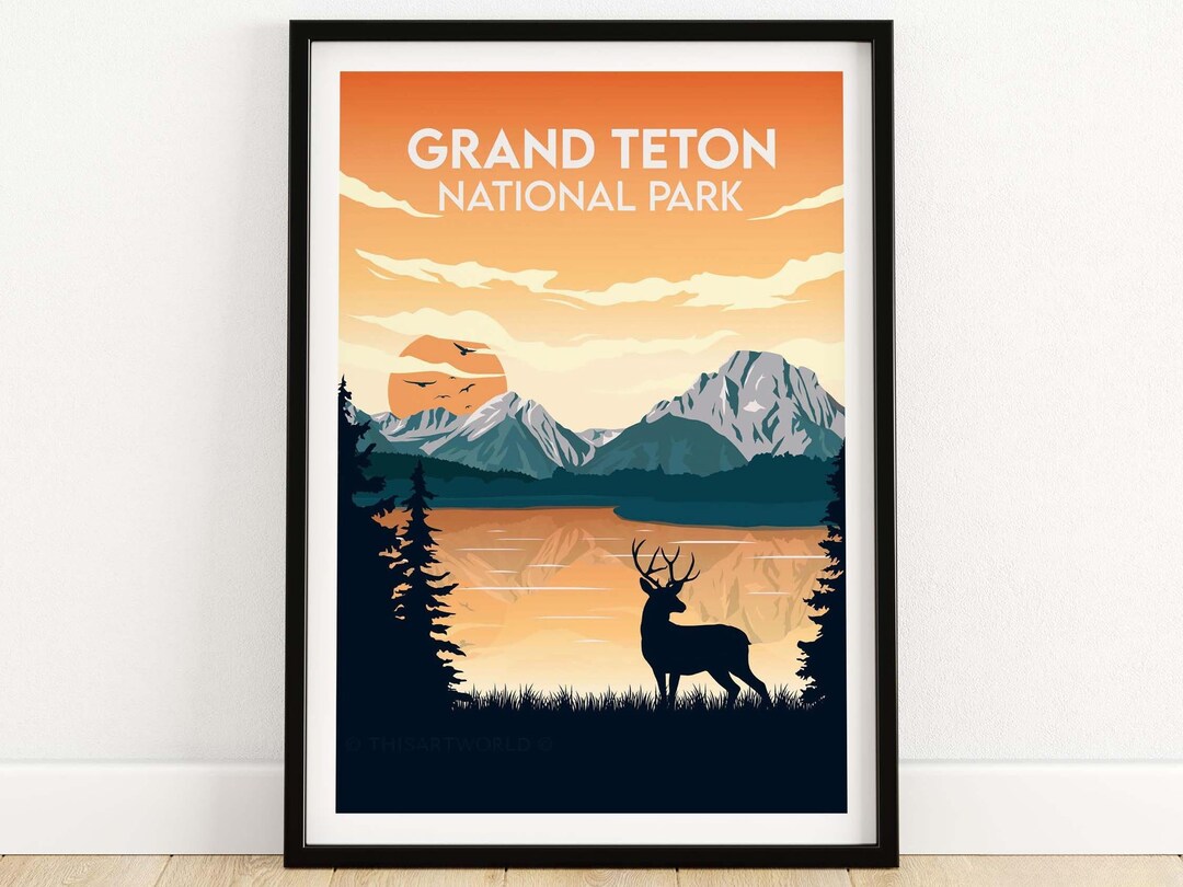 Grand Teton Print | National Park Poster | Wyoming Art Print | Framed ...