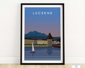 Lucerne Skyline Switzerland Cityscape Painting Art Print - Etsy