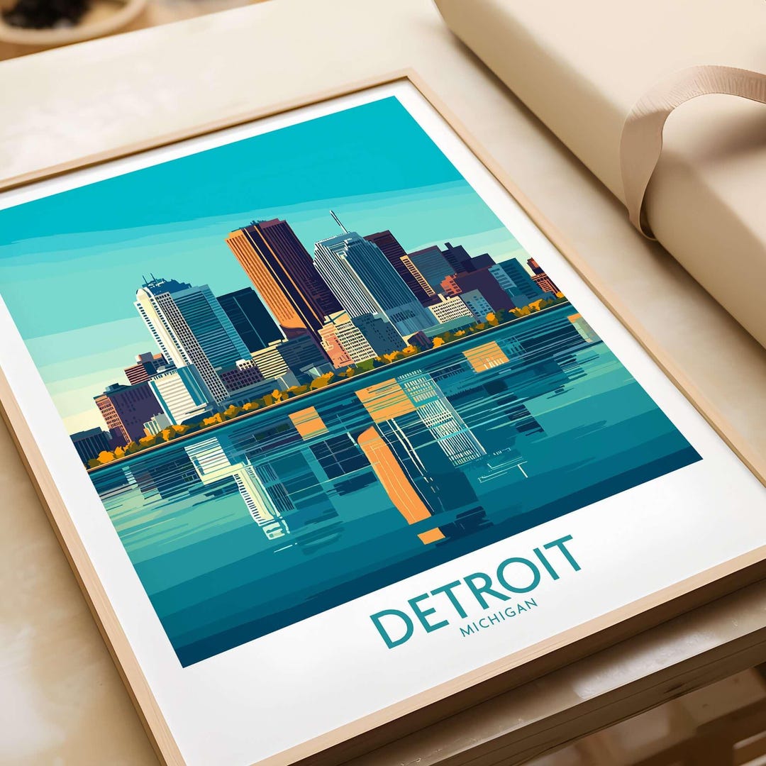 Detroit Art Print Michigan Living Room Wall Decor Artwork Gift Framed ...