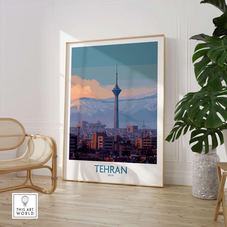 Tehran Cityscape Canvas Print - Evening View With Tower and Mountains ...