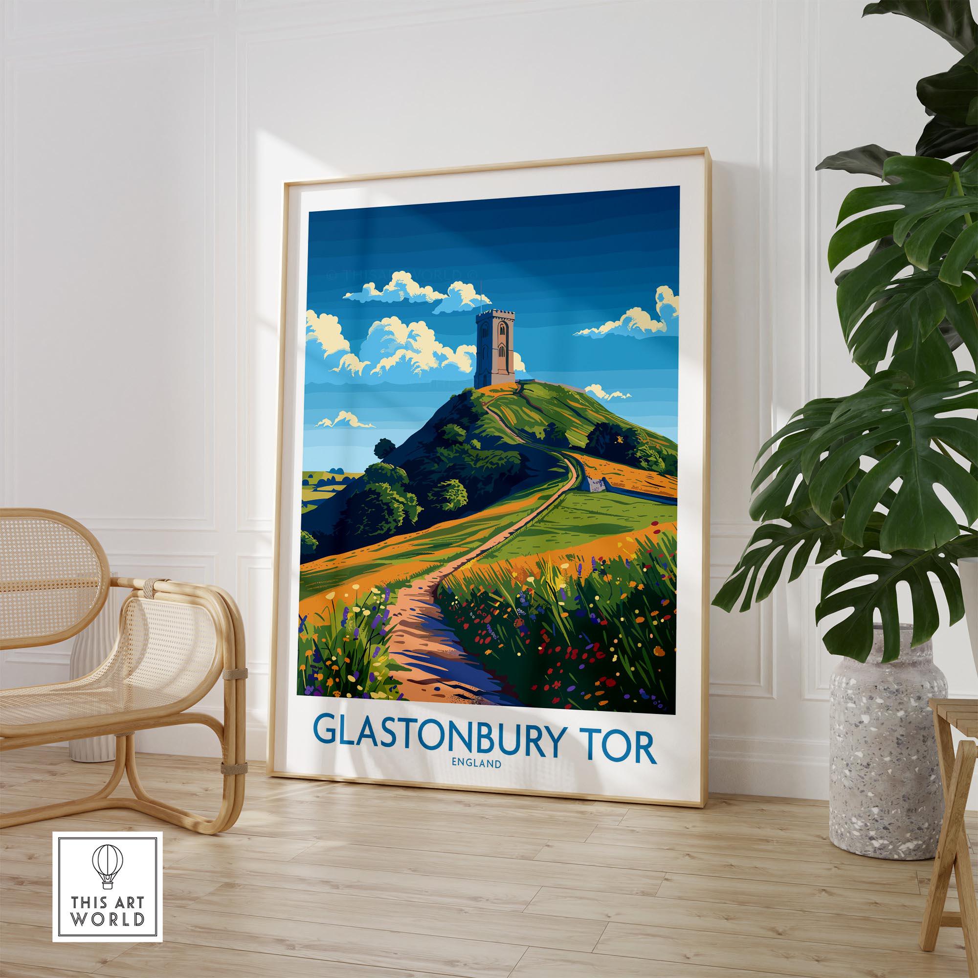 Glastonbury Tor Wall Art Print England Travel Poster Glastonbury Tor ...