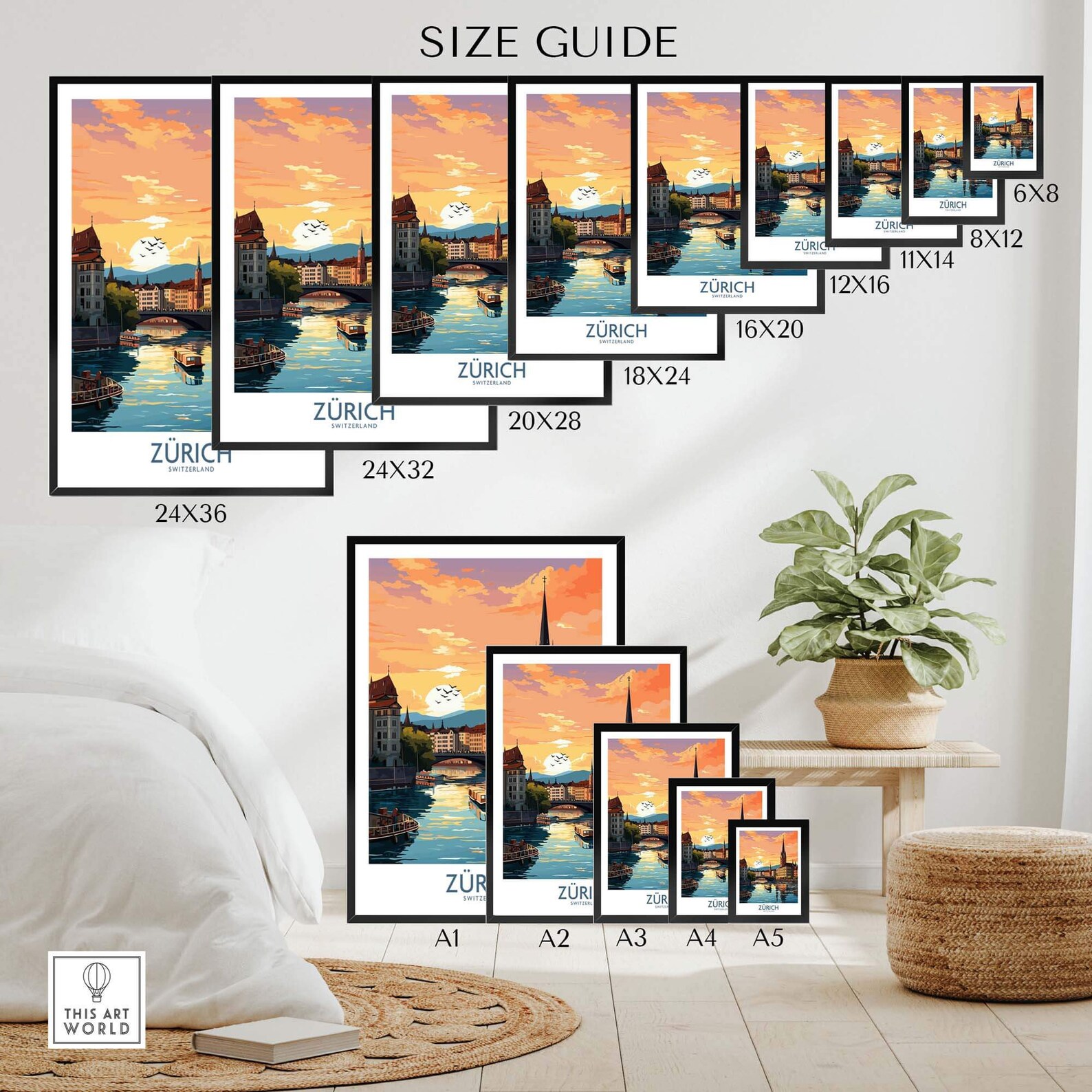 Zurich Print Travel Poster Print | Birthday Present | Wedding ...