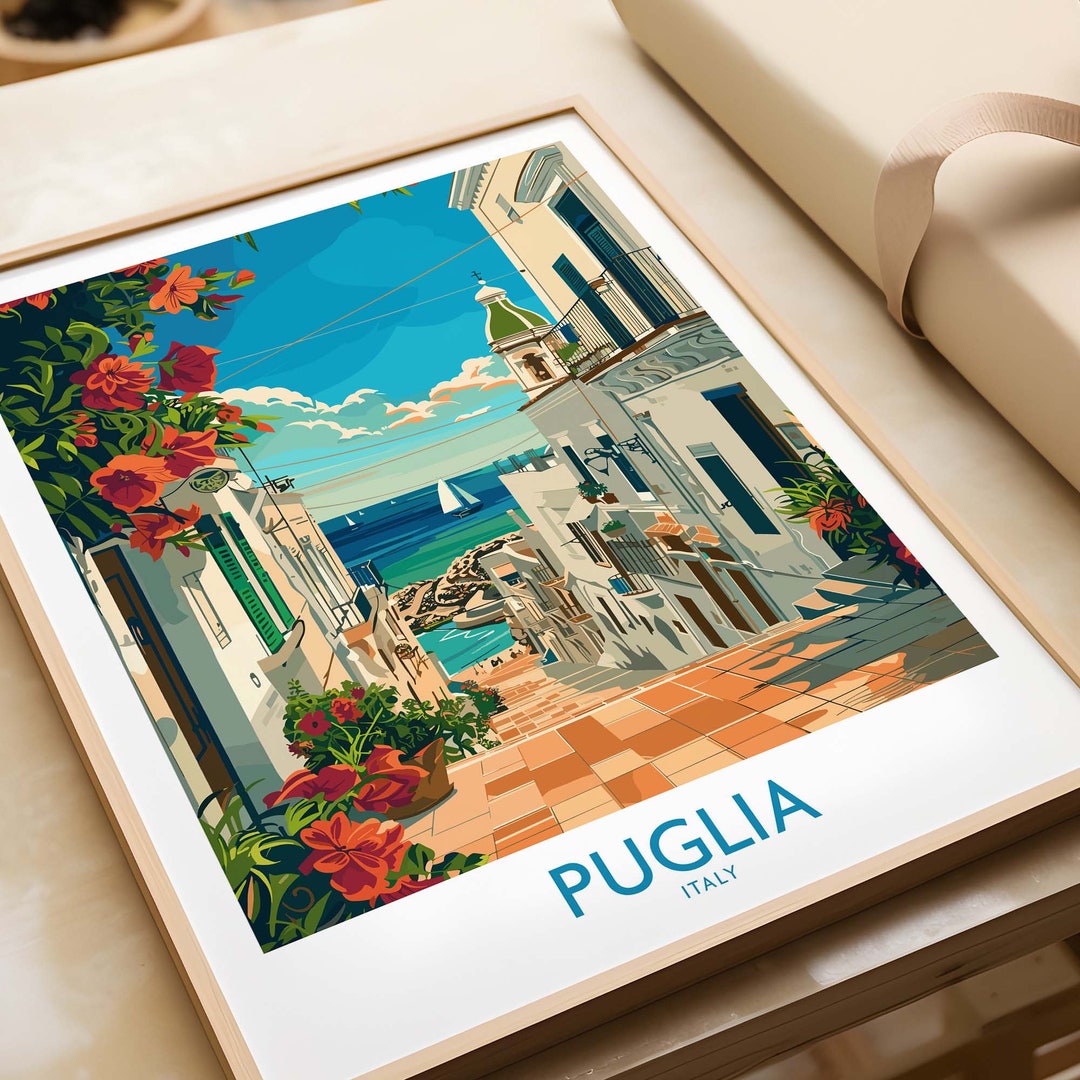 Puglia Print Italy Travel Poster, Rustic Village Wall Decor, Vintage ...