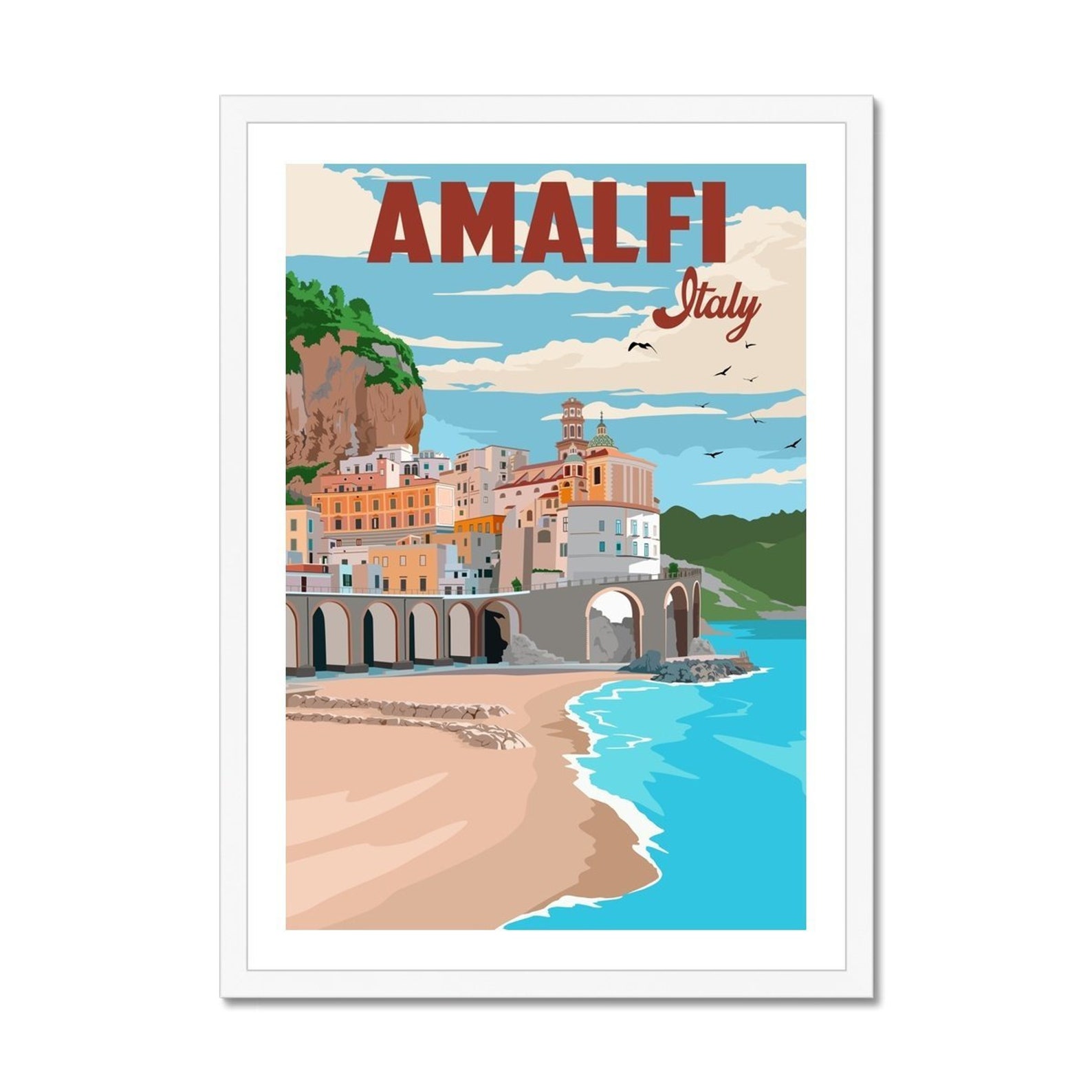 Amalfi Coast Print Italy Italian Riviera Travel Poster - Etsy