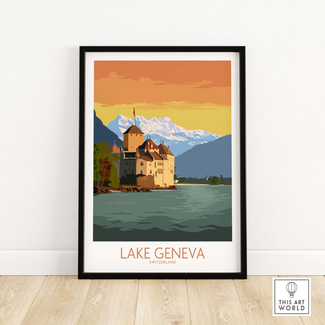 Lake Geneva Art Print | Switzerland Travel Poster | Wall Art | Travel ...
