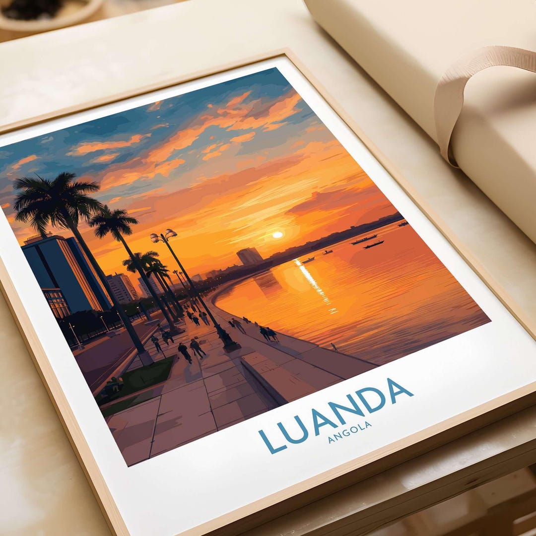 Luanda Sunset Poster, Waterfront Art Print, Angola Travel Art, Vibrant ...