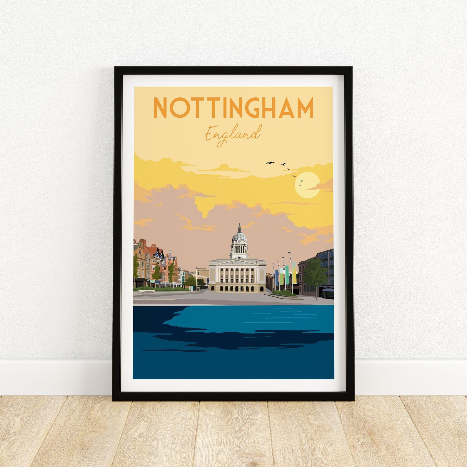 Nottingham Print England Travel Poster Nottingham Wall Art | Etsy