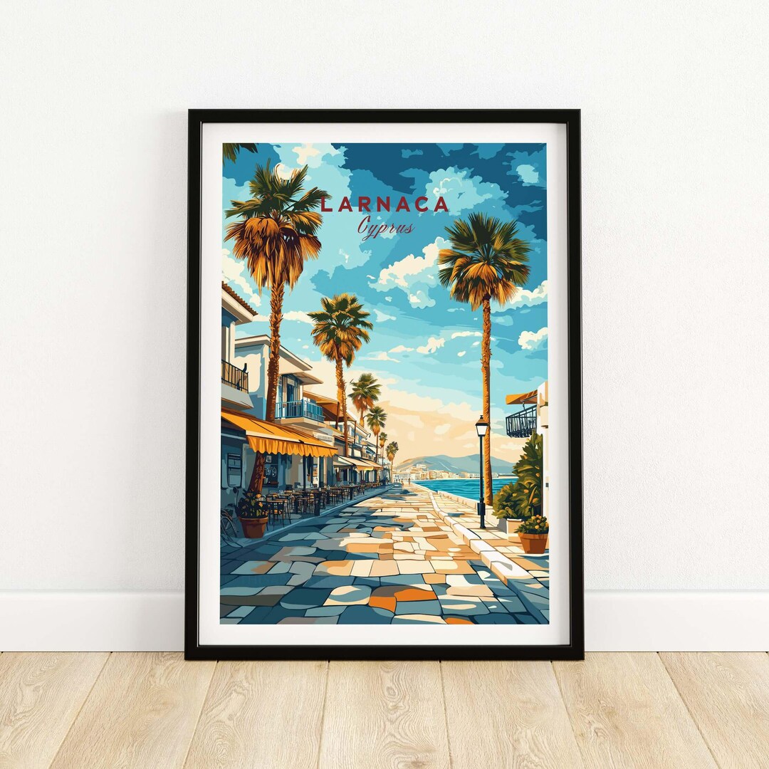 Larnaca Cyprus Poster - Travel Wall Art, Mediterranean Coastal Scene ...