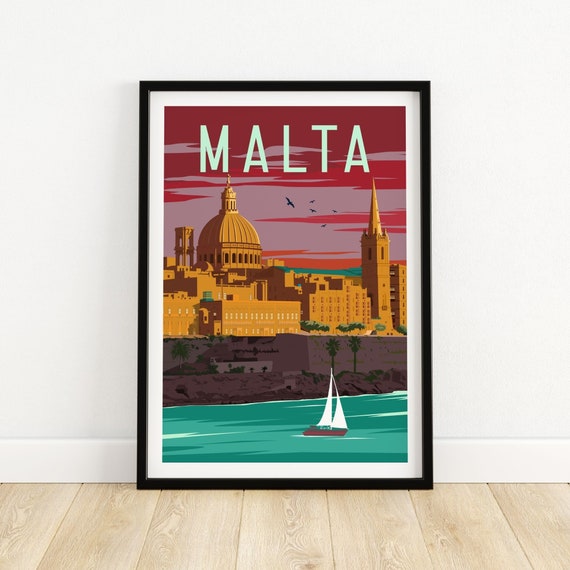 Malta Print Vintage Travel Poster Valletta Malta Wall Art | Etsy