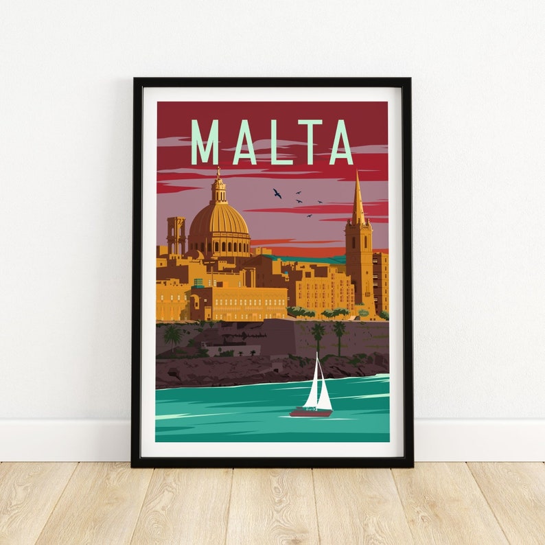 Malta Print Vintage Travel Poster Valletta Malta Wall Art | Etsy