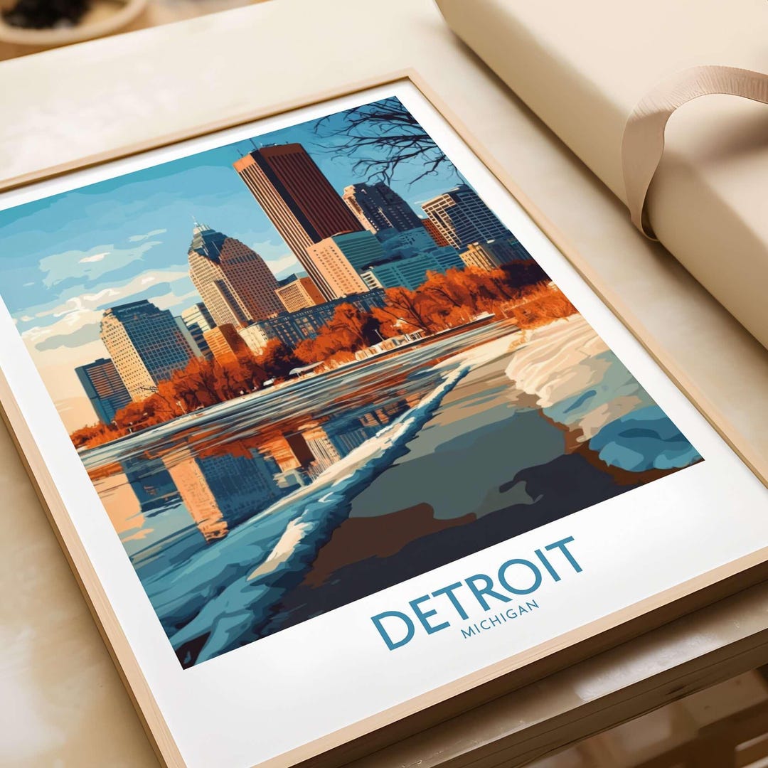 Detroit Poster Michigan Travel Print Wall Art Detroit Home Décor ...