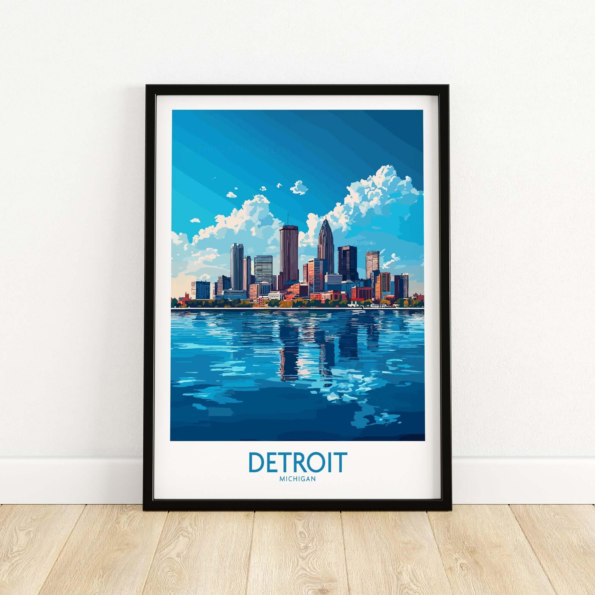 Detroit Travel Poster Detroit Wall Art Print Michigan Poster Detroit ...