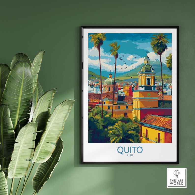 Ecuador Quito Cityscape Travel Print Poster Colonial Churches Andes ...