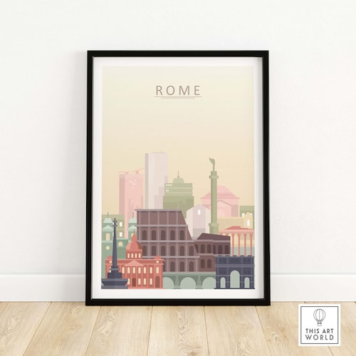 Rome Poster Italy Travel Print Rome Wall Art Roma Retro - Etsy