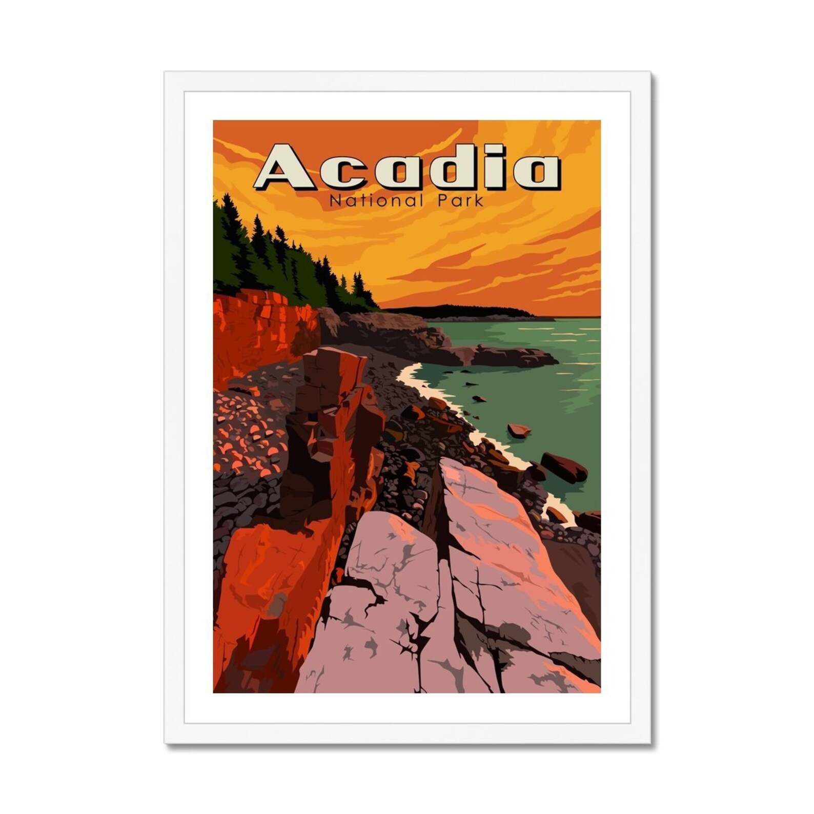 Acadia Poster Acadia National Park Print Acadia at Sunset | Etsy