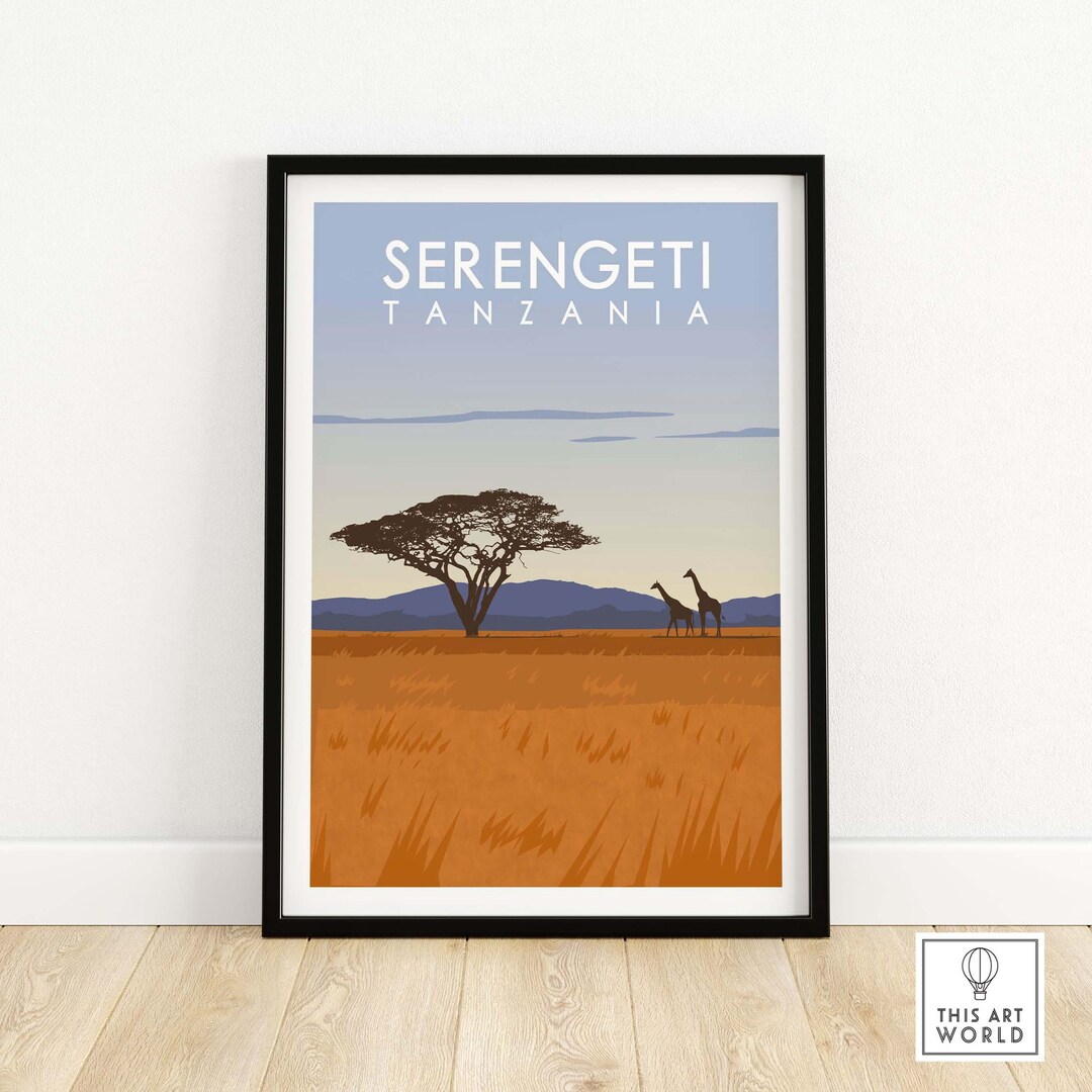 Serengeti Print Tanzania Travel Poster | African Safari Wall Art With ...