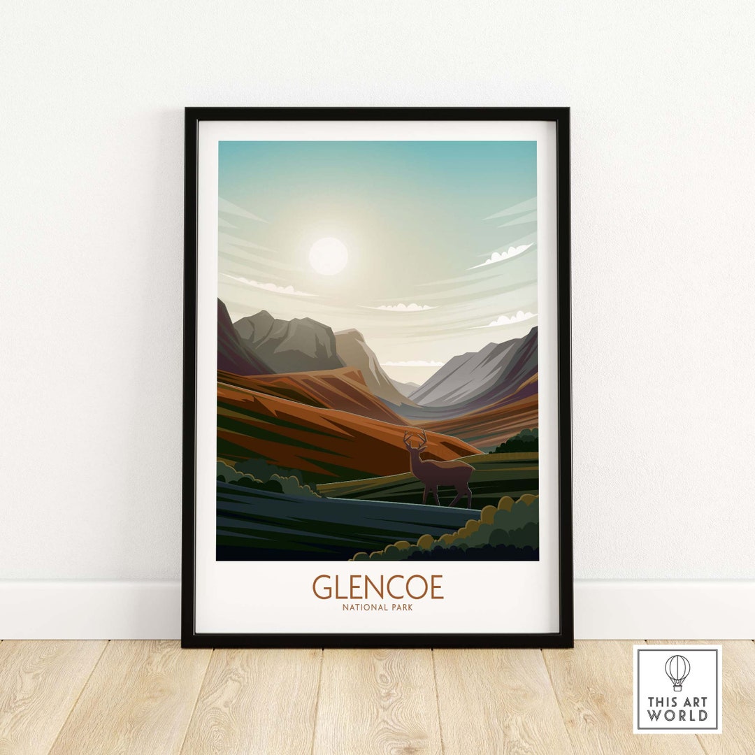 Glencoe National Park Poster Art Print Scotland Travel - Etsy