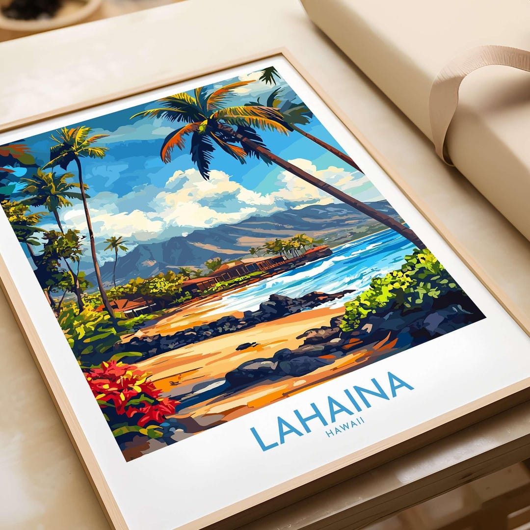 Lahaina Poster Hawaii Lahaina Beach Scene Print - Hawaiian Wall Art ...