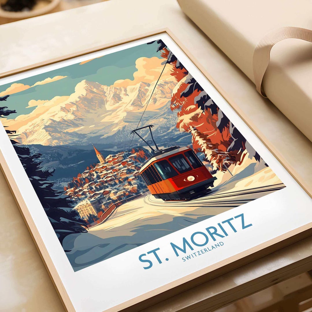 St Moritz Poster Switzerland St Moritz Ski Art Print Switzerland Ski ...