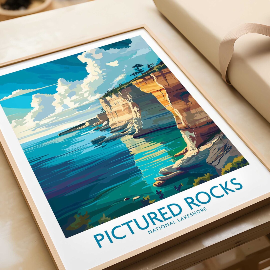 Pictured Rocks Travel Poster Travel Print Wall Art Poster Gift Home ...