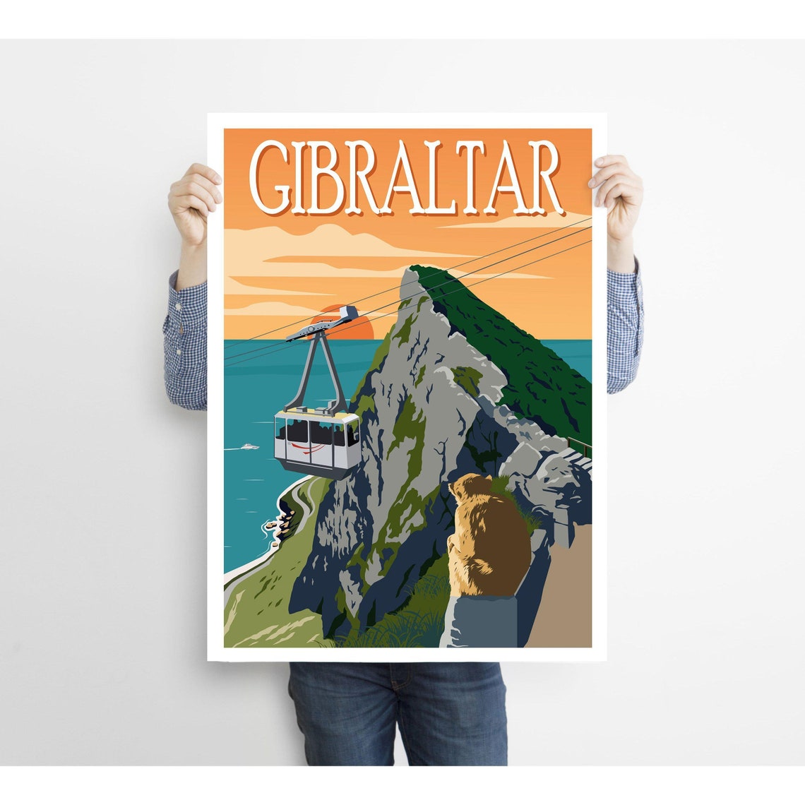 Gibraltar Print Vintage Travel Poster Rock of Gibraltar | Etsy