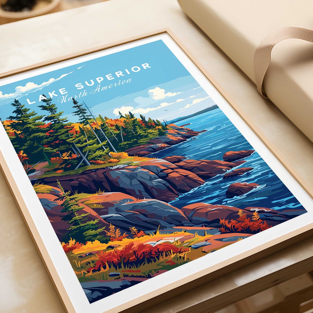 Lake Superior Poster - Great Lakes Travel Print Wall Art Poster Lake ...