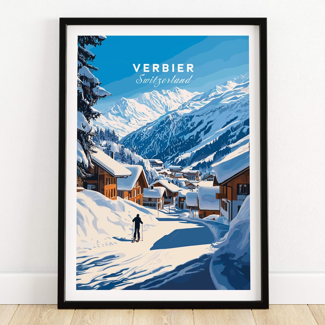 Verbier Ski Print Switzerland Wall Art Print Poster Gift Travel Poster ...