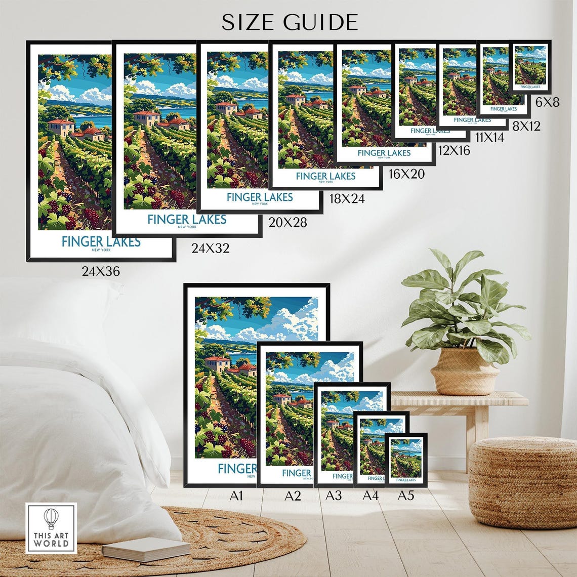 Finger Lakes Poster - Wine Region Travel Print Wall Art New York Wall ...