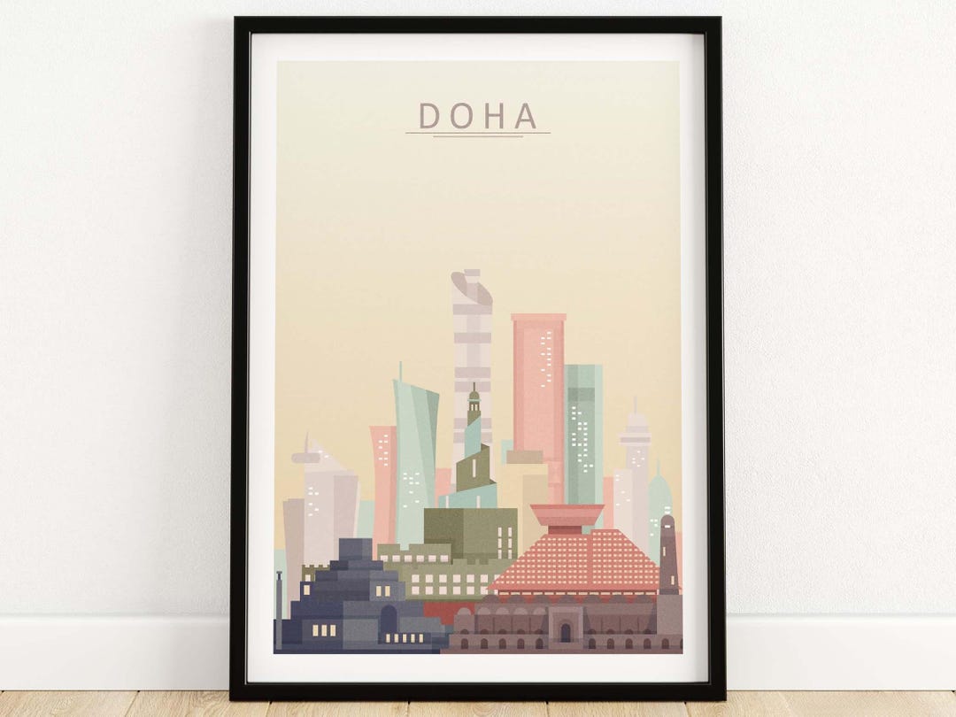 Doha City Skyline Print Wall Art Poster | Modern Qatar Cityscape Decor ...