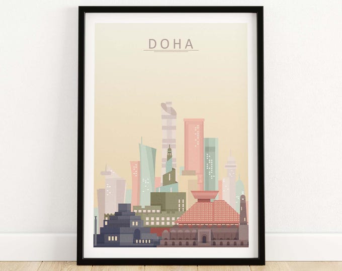 Doha Print, Qatar Wall Art, Middle East Print, Doha Cityscape, Qatar ...