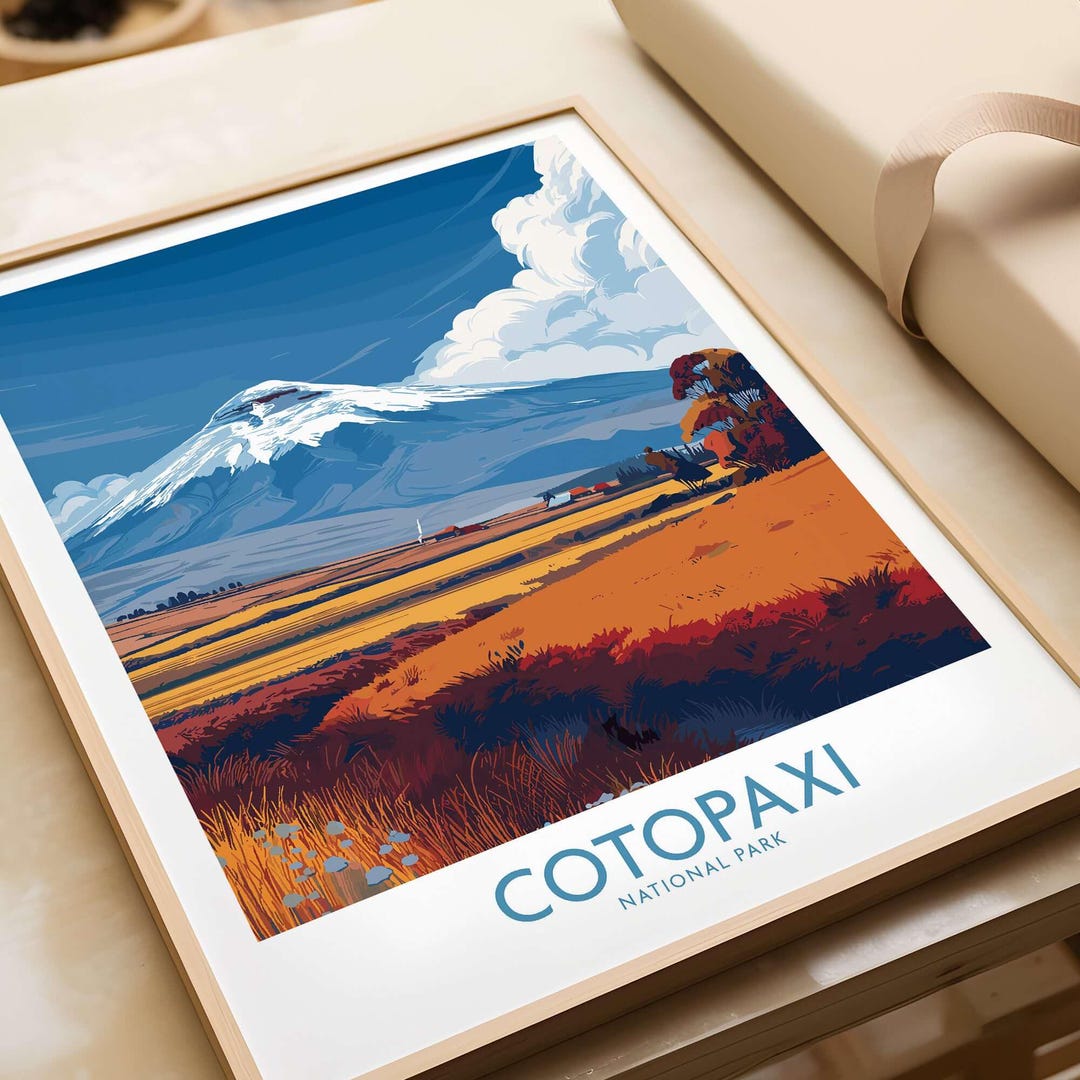 Ecuador Cotopaxi Volcano Travel Poster National Park Landscape Print ...