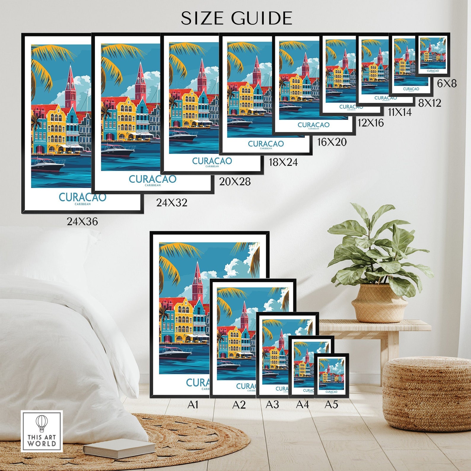 Curacao Print Wall Art Gift Curacao Caribbean Island Artwork Framed ...