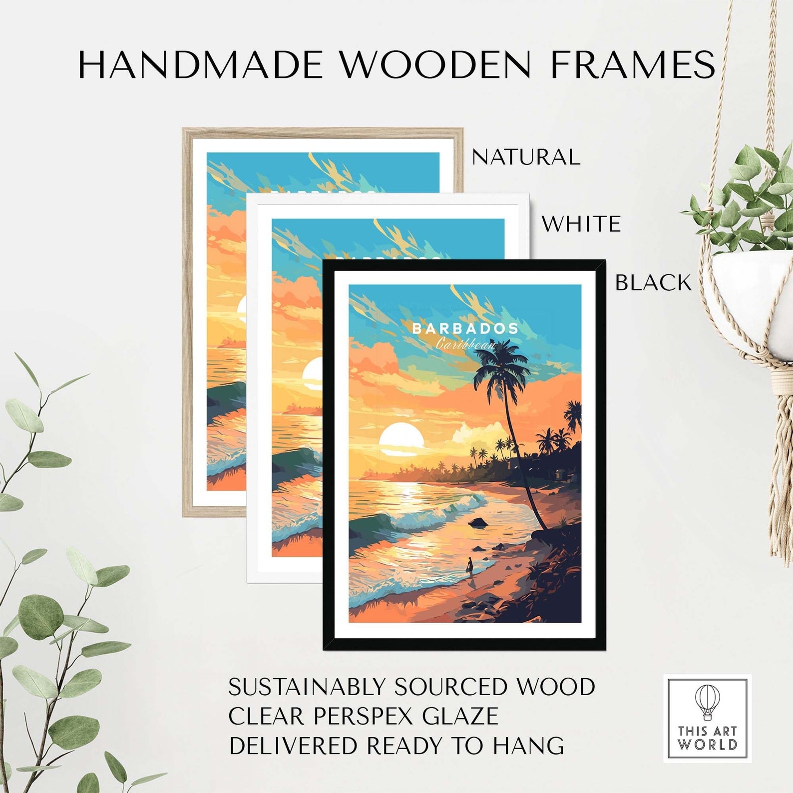Sunset Beach Poster: Colorful Barbados Travel Art - Framed or Unframed ...