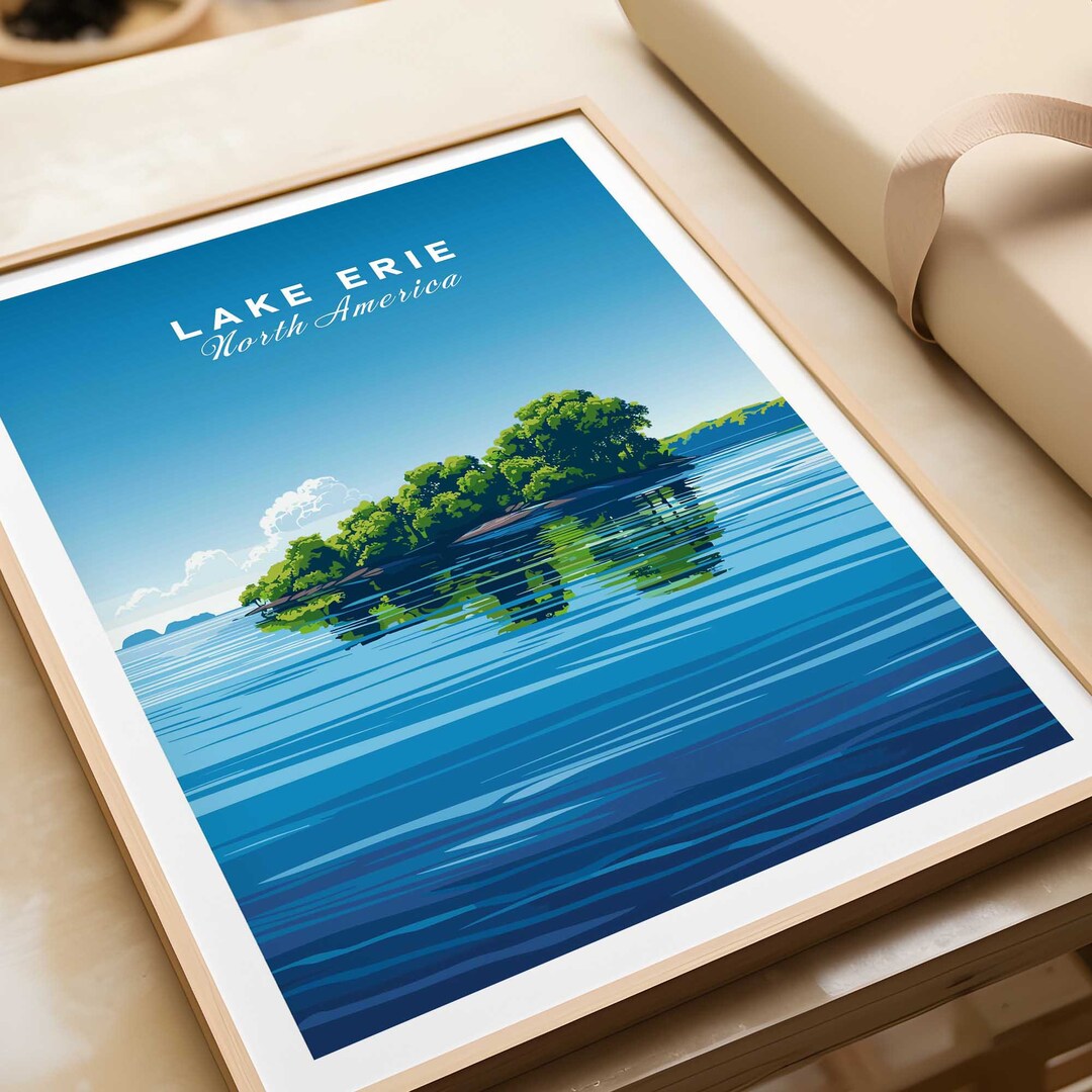 Lake Erie Travel Poster - Great Lakes Travel Print Wall Art Lake Erie ...