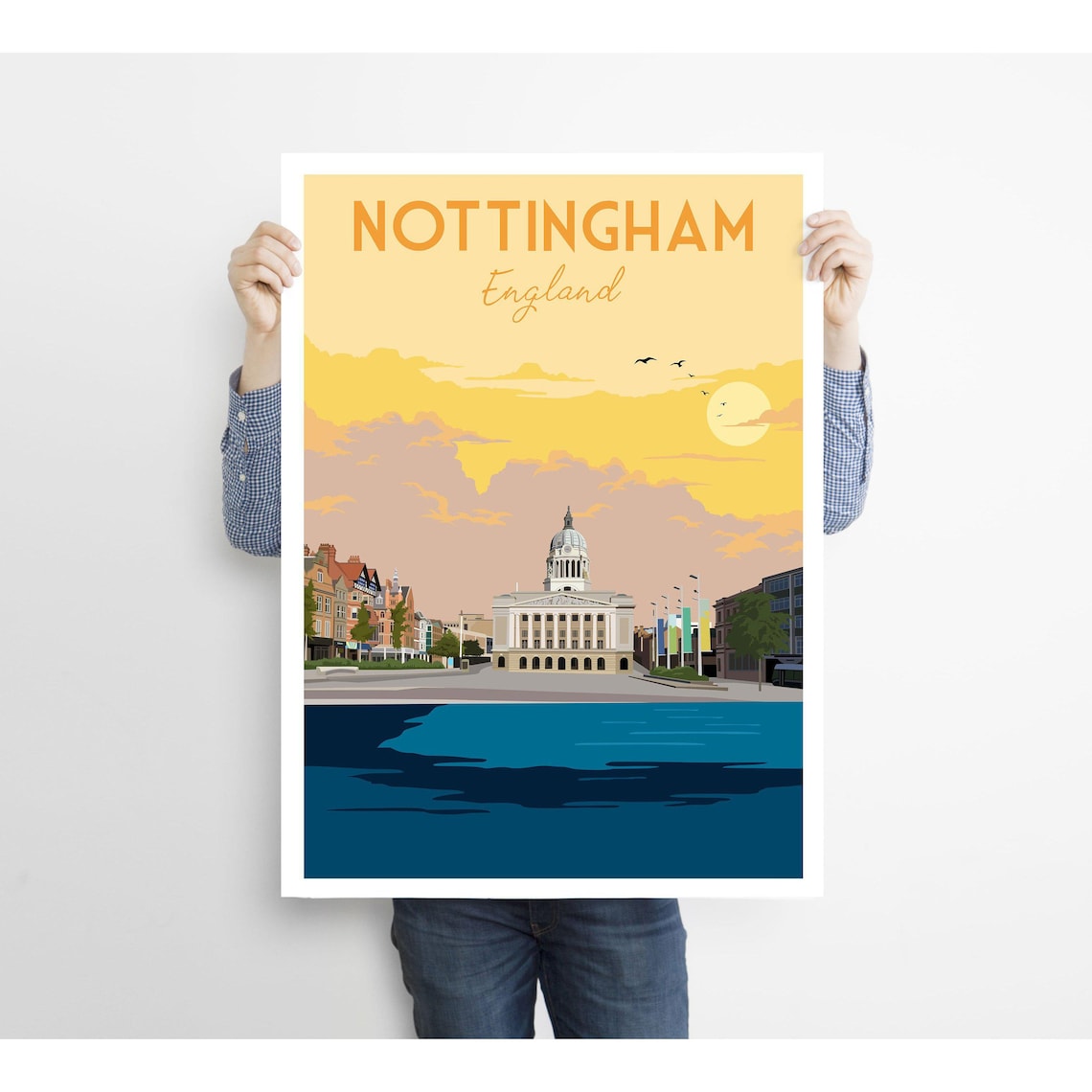 Nottingham Print England Travel Poster Nottingham Wall Art | Etsy