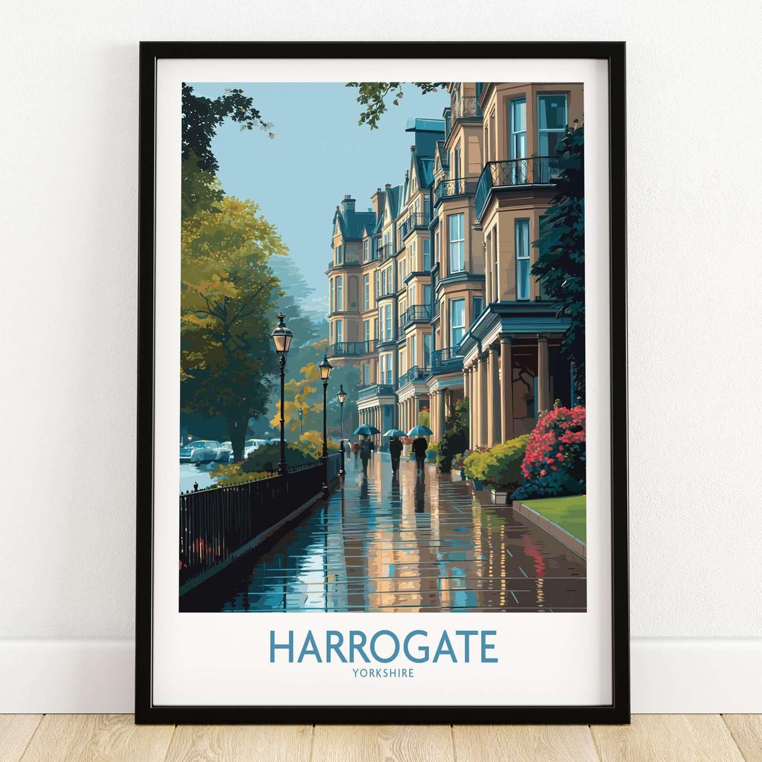 Harrogate Victorian Terrace Art Print, Rainy Street Scene (framed or ...