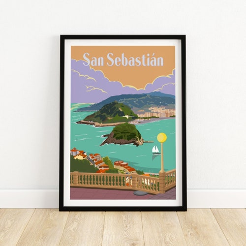Spain Travel Art Print San Sebastian Vintage Spanish Home | Etsy
