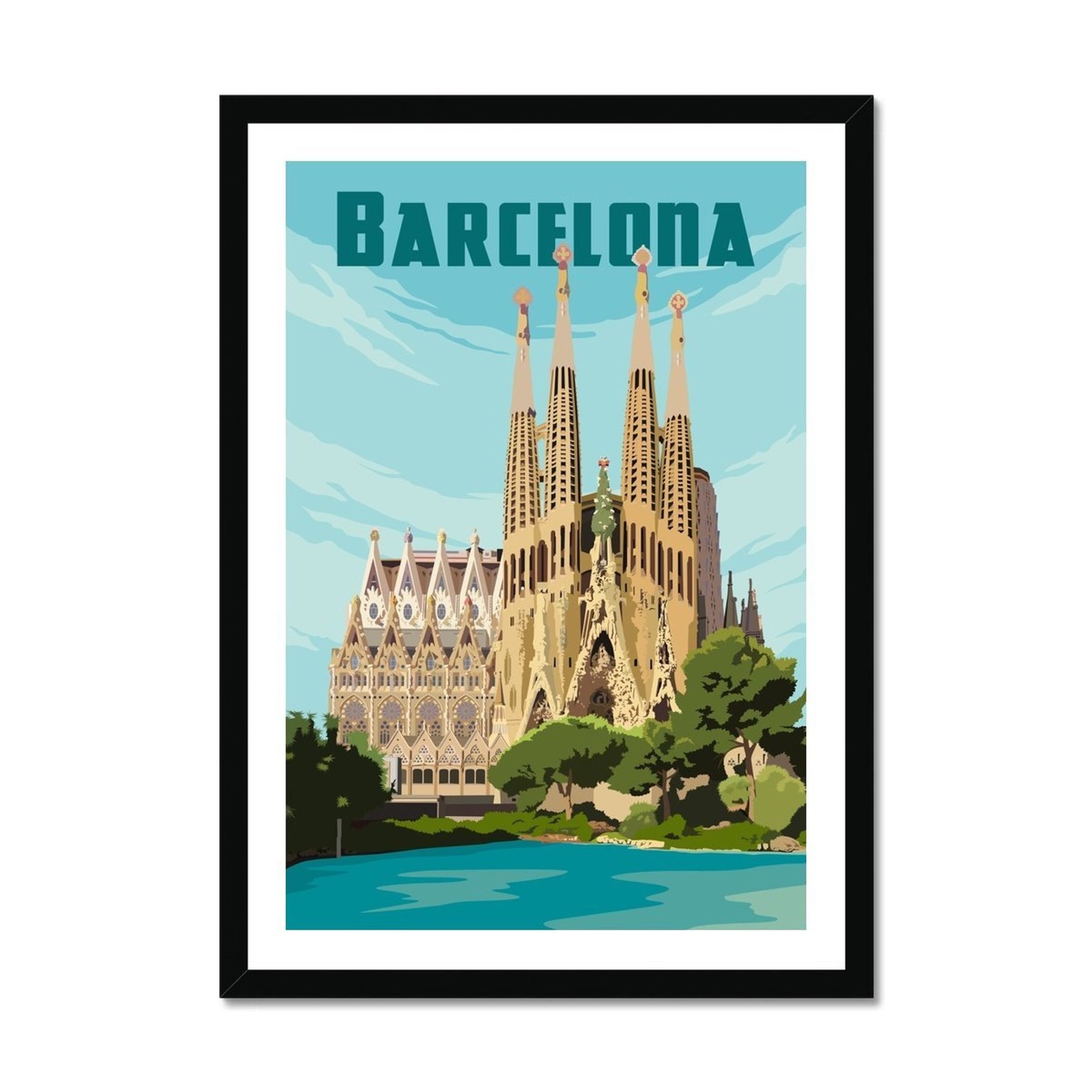 Barcelona Print Travel Poster Barcelona Vintage Wall Art | Etsy